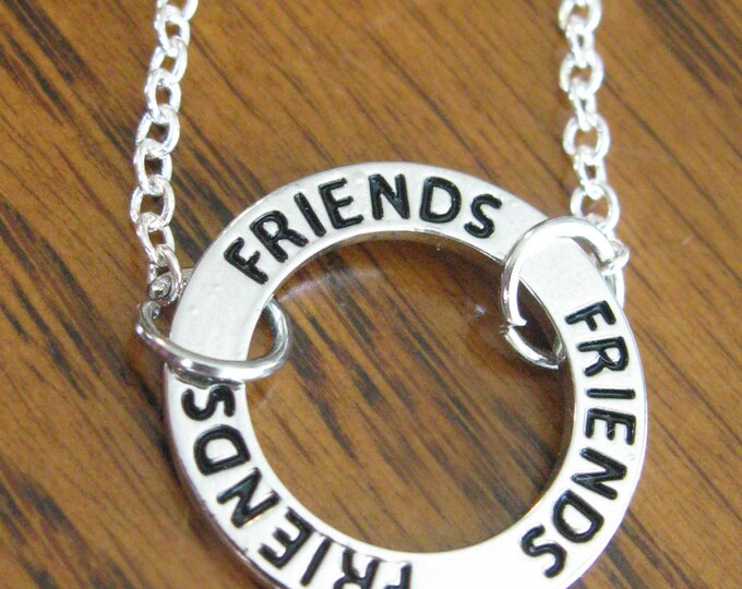 Friends Stamped Washer Necklace Sterling Chain and Silver Plated Charm ...
