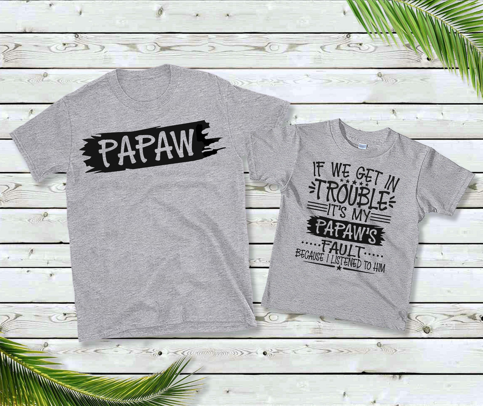 Papaw and Child T-shirt Set - Grandfather and Grandkid Shirt Set - Gift ...