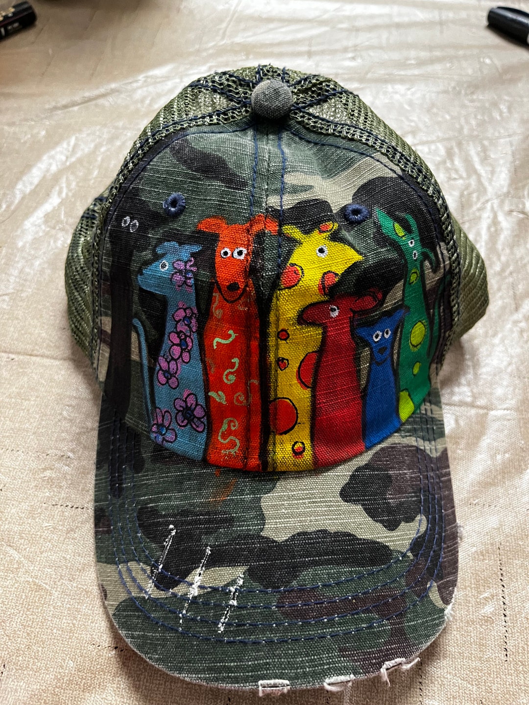Hand-painted Whippet Dog Border Whippet Trucker Cap - Whimsical One of ...