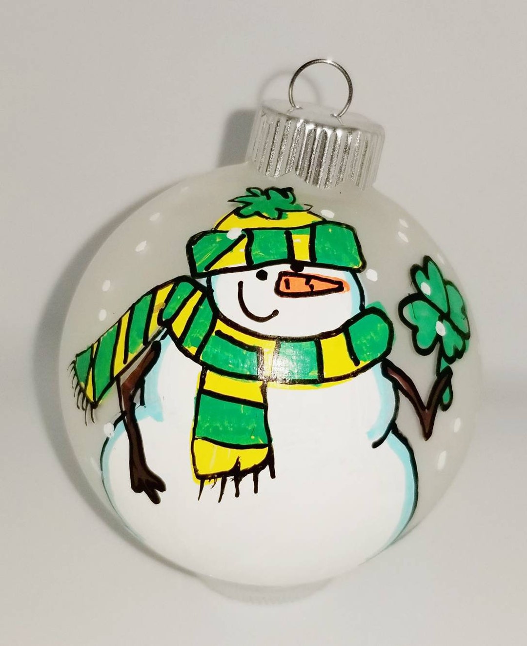 Hand-painted Personalized Shamrock Good Luck Snowman Christmas Ornament ...