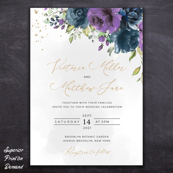 Navy Blue Lavender Wedding Invitation - Etsy