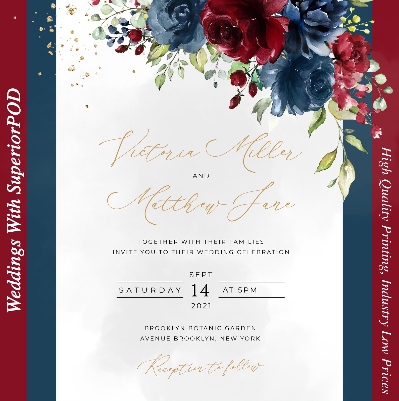 Wedding Invitation Floral Elegant Custom Invites Flowers Navy | Etsy