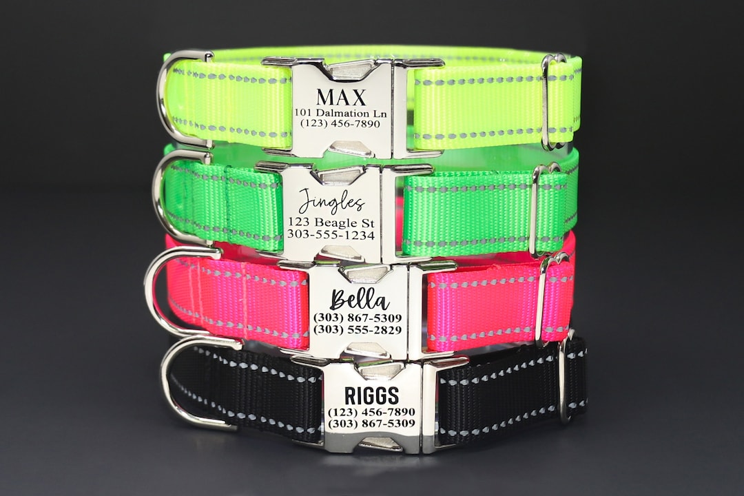 Reflective Dog Collar, Personalized Dog Collar, High Visibility Neon ...