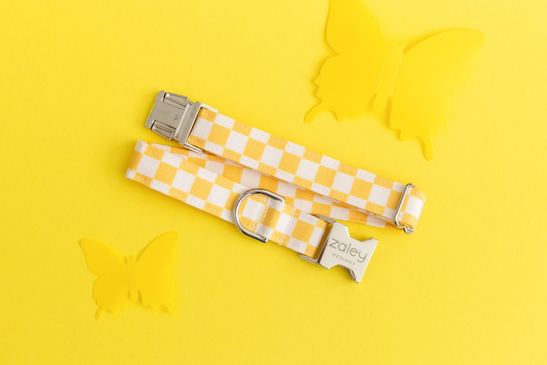 Yellow Checkered Dog Collar, Girl Dog Collar, Boy Dog Collar, Sunshine ...