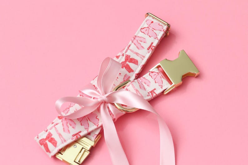 Pink Bows Dog Collar: Girly Fabric Pet Collar, Zaley Designs - Etsy New ...