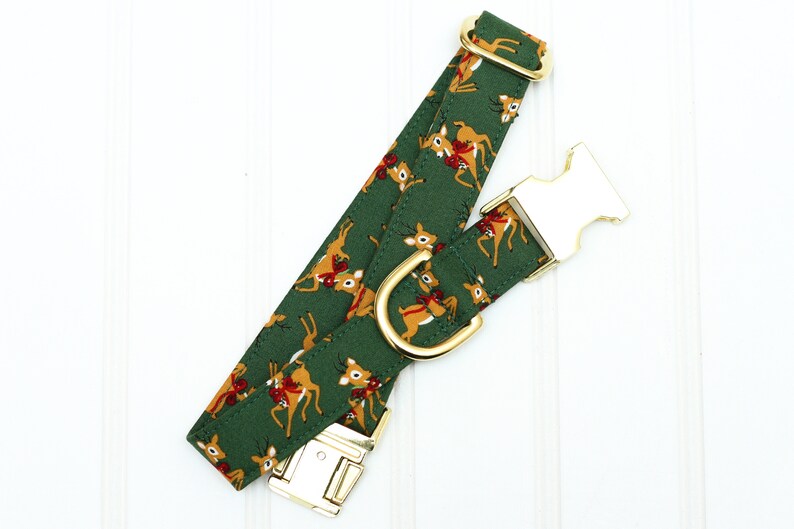 Pink or Green Reindeer Dog Collar. Christmas Dog Collar Metal | Etsy
