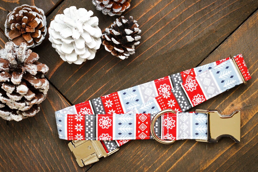 Christmas and Winter Dog Collar With Nordic Red & Mint Stripe Pattern ...