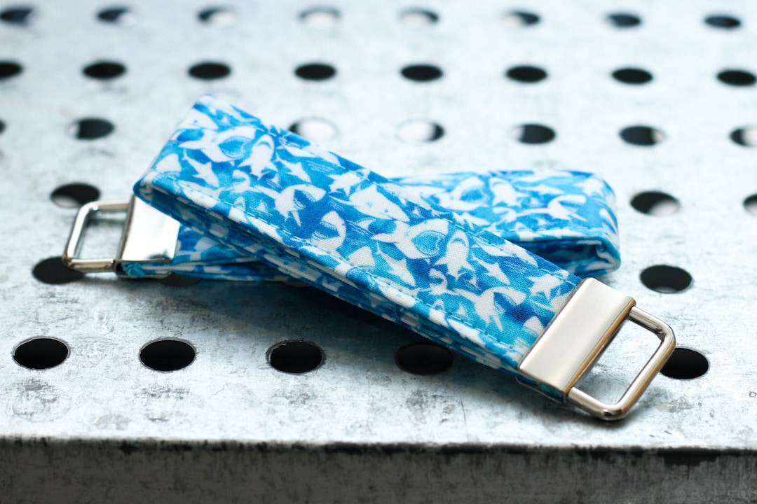 Shark Keychain Fabric Loop Key Chain - Blue, Turquoise, Watercolor ...