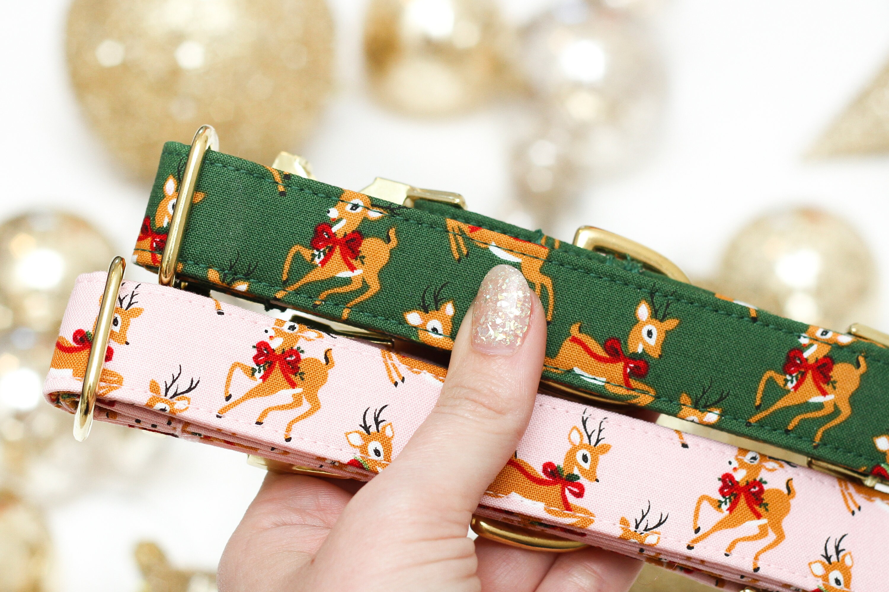 Pink or Green Reindeer Dog Collar. Christmas Dog Collar Metal | Etsy