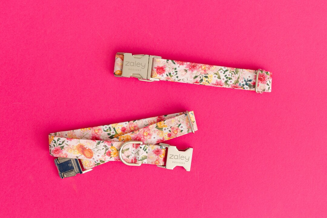 Pink Floral Dog Collar, Roses Dog Collar, Spring Dog Collar, Summer Dog ...