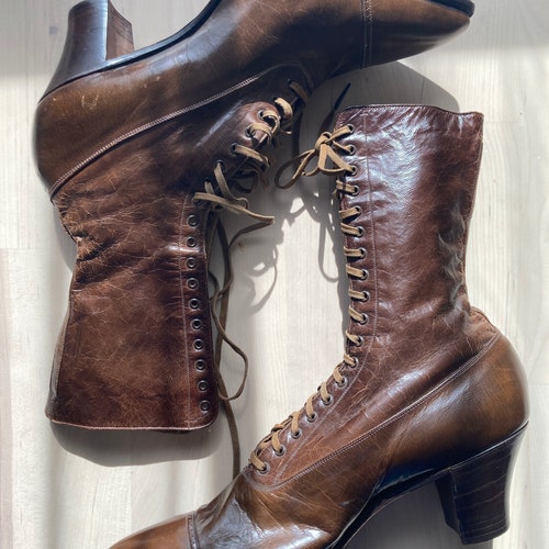 Antique Lace up Boots 1900s Edwardian Victorian Brown - Etsy