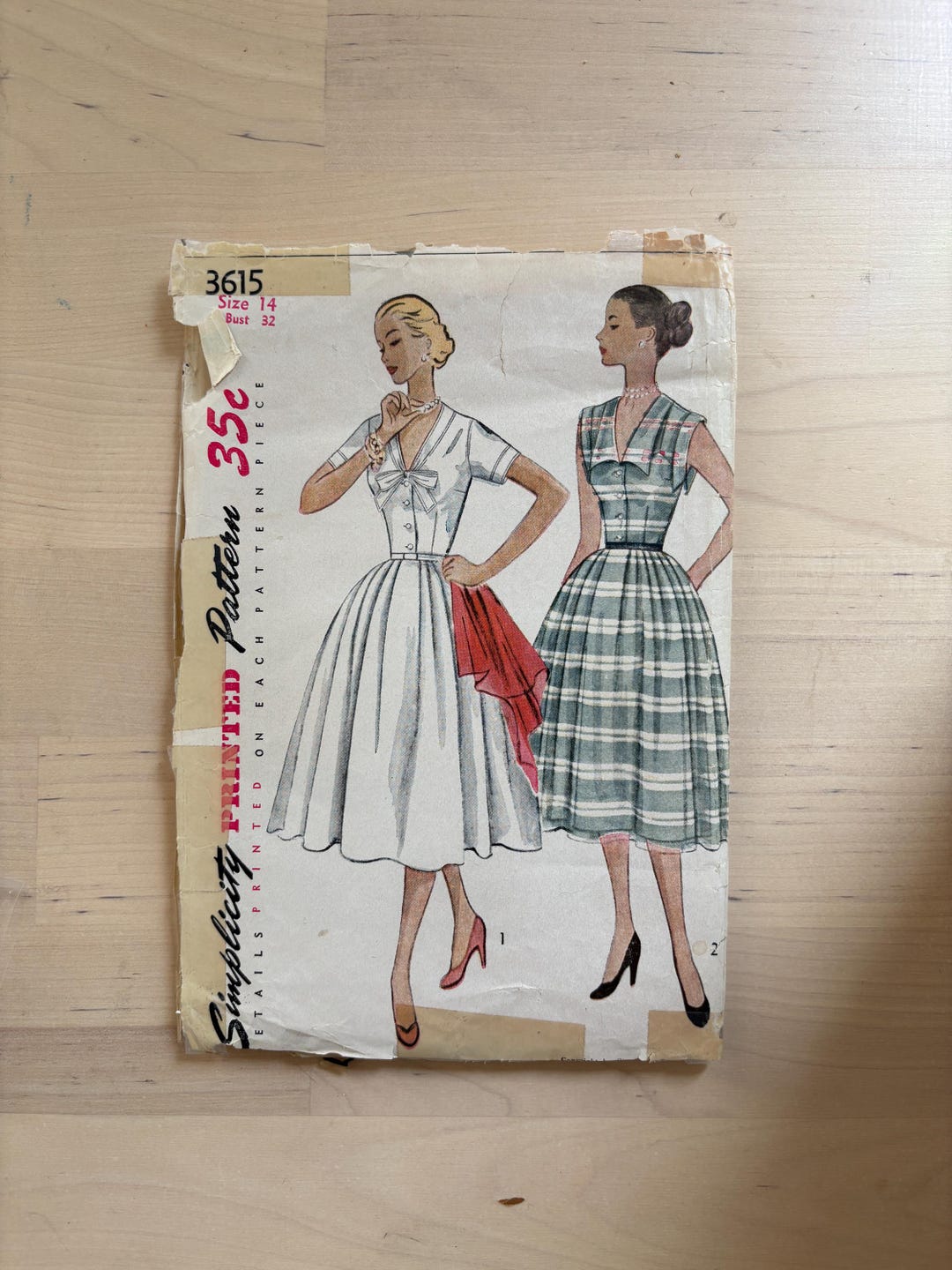 Simplicity 3615 Vintage 1951 Dress Sewing Pattern 32" Bust- CUT Read ...