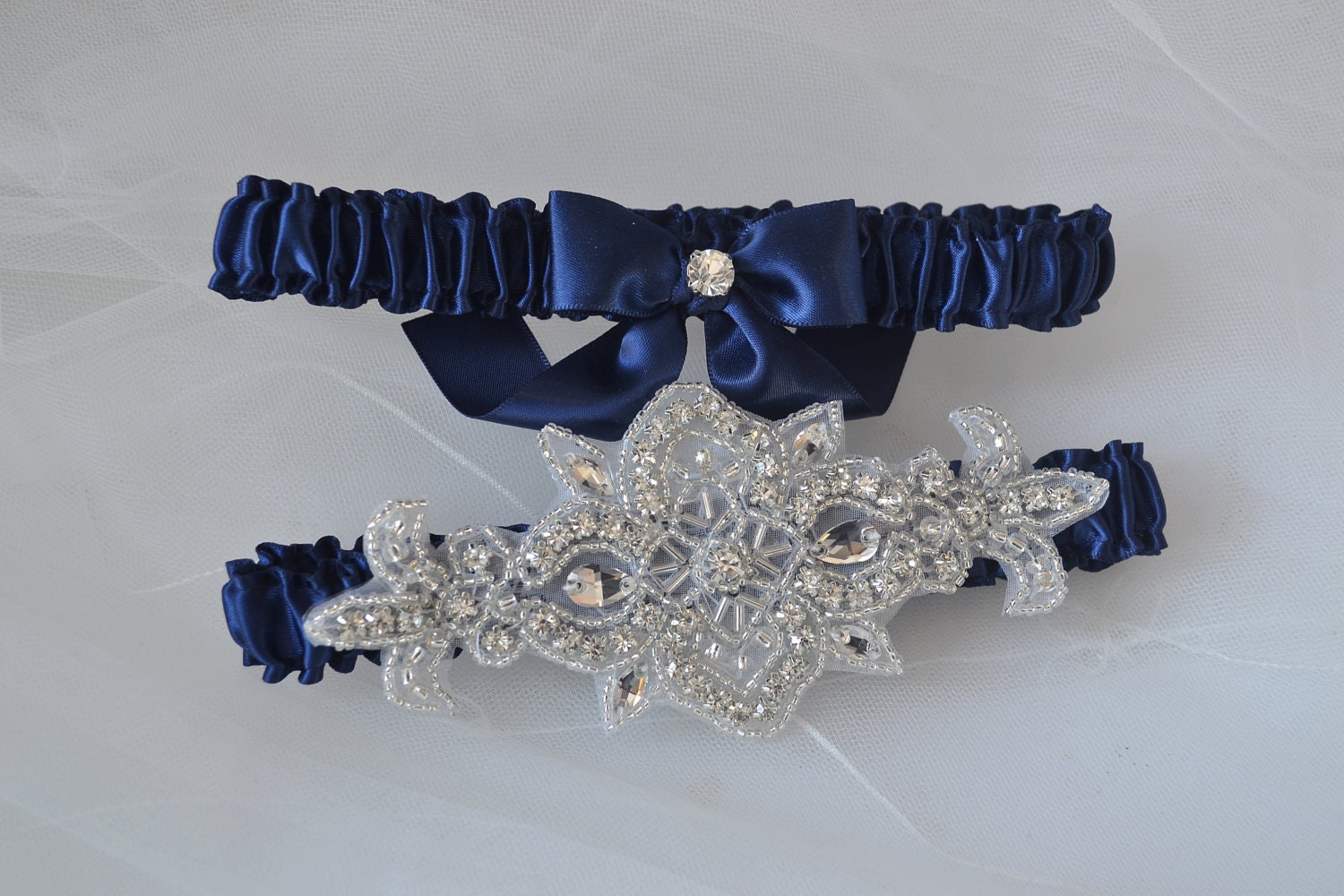 Navy Blue Garters, Wedding Garter Set, Toss Garter, Keepsake Garter ...