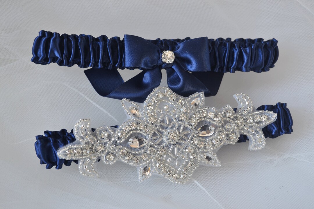 Navy Blue Garters, Wedding Garter Set, Toss Garter, Keepsake Garter ...