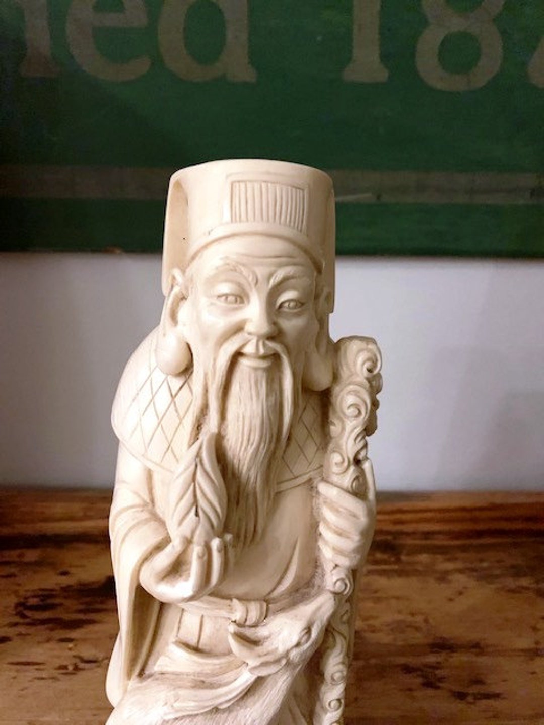 Antique Tibetan Yak Bone Carved Statue Monk With Staff and Fawn on ...