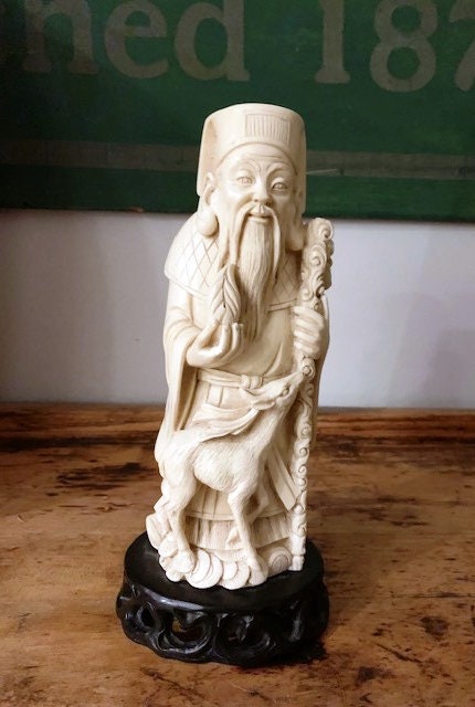 Antique Tibetan Yak Bone Carved Statue Monk With Staff and Fawn on ...