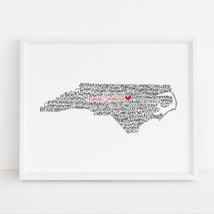 North Carolina Calligraphy Illustration Print // Housewarming Gift ...