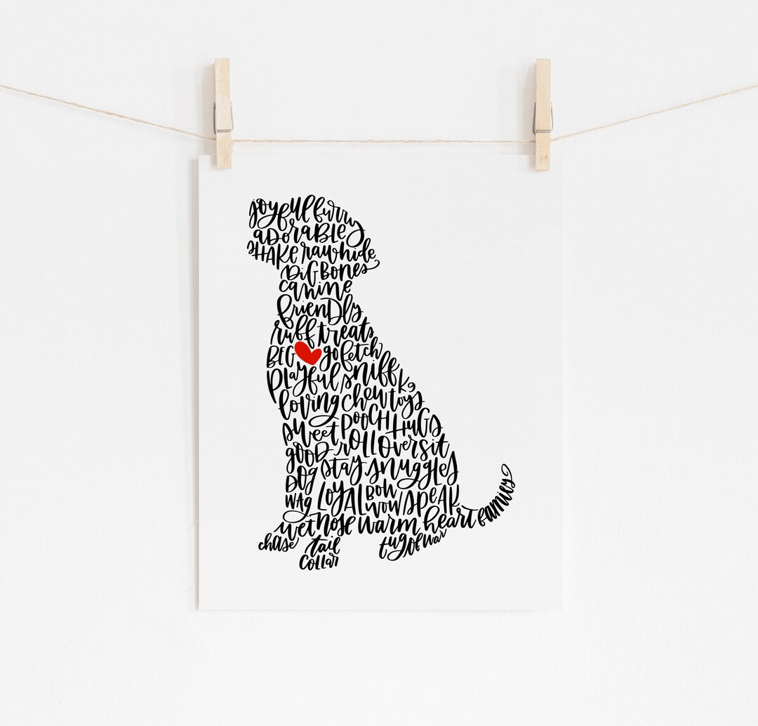 Dog Calligraphy Illustration Print // Dog Lover Gift - Etsy