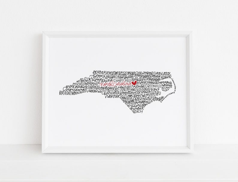 North Carolina Calligraphy Illustration Print // Housewarming - Etsy