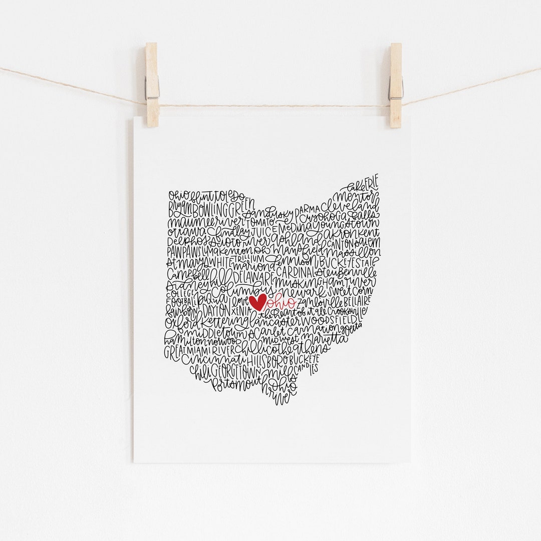 Ohio Calligraphy Illustration Print // Housewarming Gift // Hostess ...