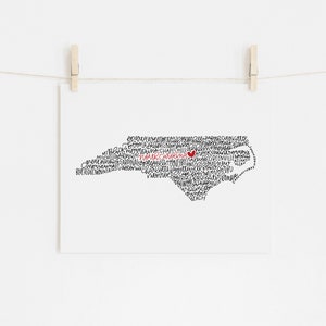 North Carolina Calligraphy Illustration Print // Housewarming Gift ...