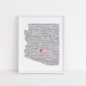 Arizona Calligraphy Illustration Print // Housewarming Gift // Hostess ...