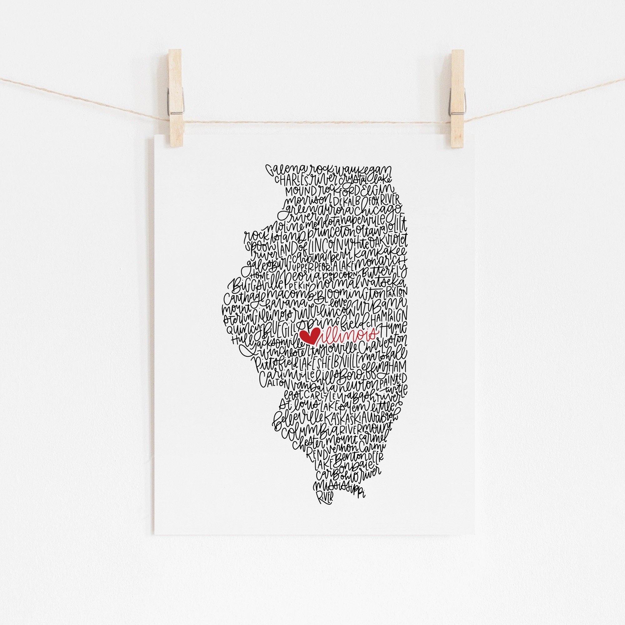Illinois Calligraphy Illustration Print // Housewarming Gift | Etsy
