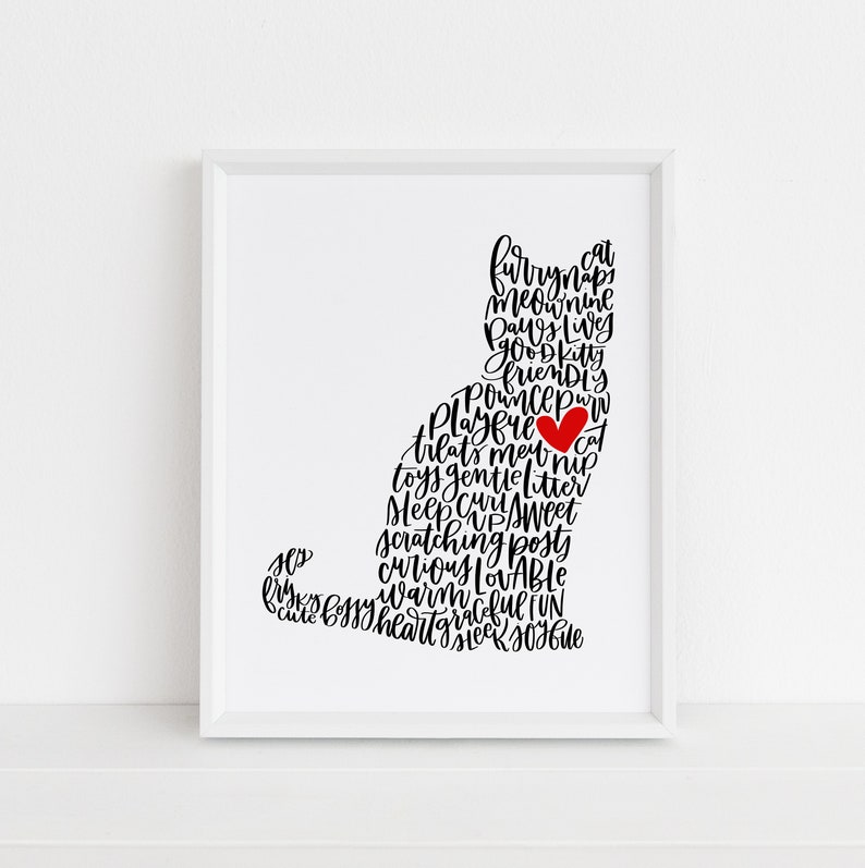 Cat Calligraphy Illustration Print // Cat Lover Gift - Etsy