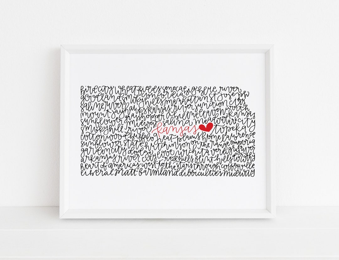 Kansas Calligraphy Illustration Print // Housewarming Gift // - Etsy