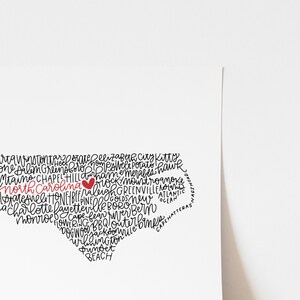 North Carolina Calligraphy Illustration Print // Housewarming Gift ...