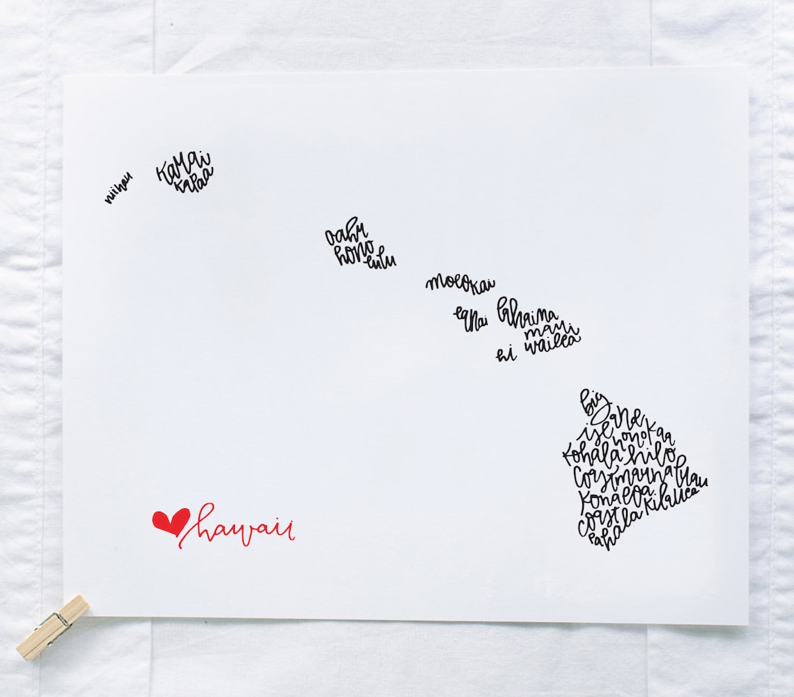 Hawaii Calligraphy Illustration Print // Housewarming Gift // | Etsy