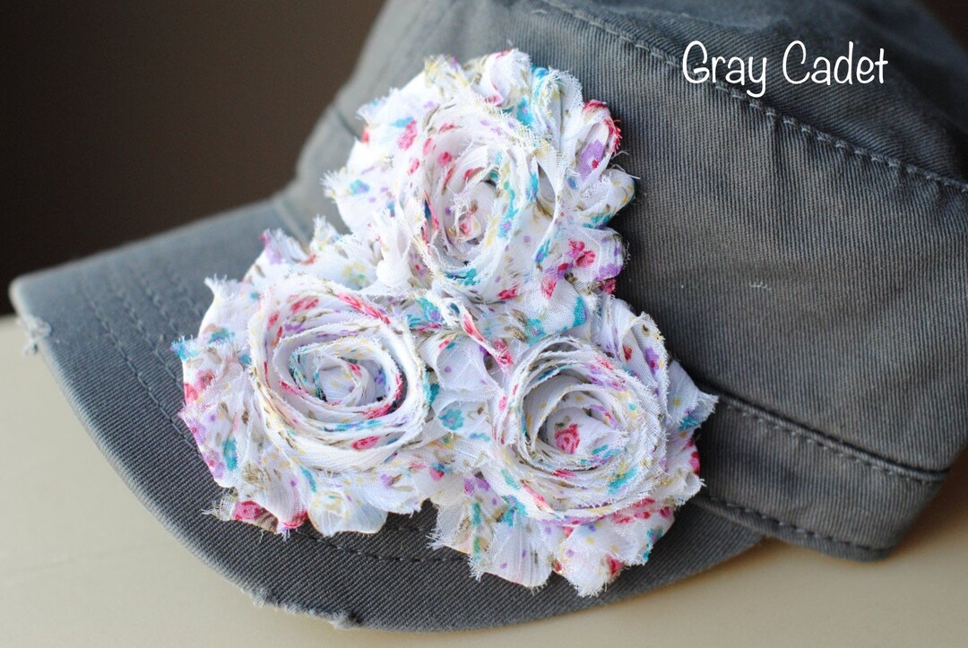 Womens Cadet Cap Shabby White Flower Distressed Military Cadet Flower ...