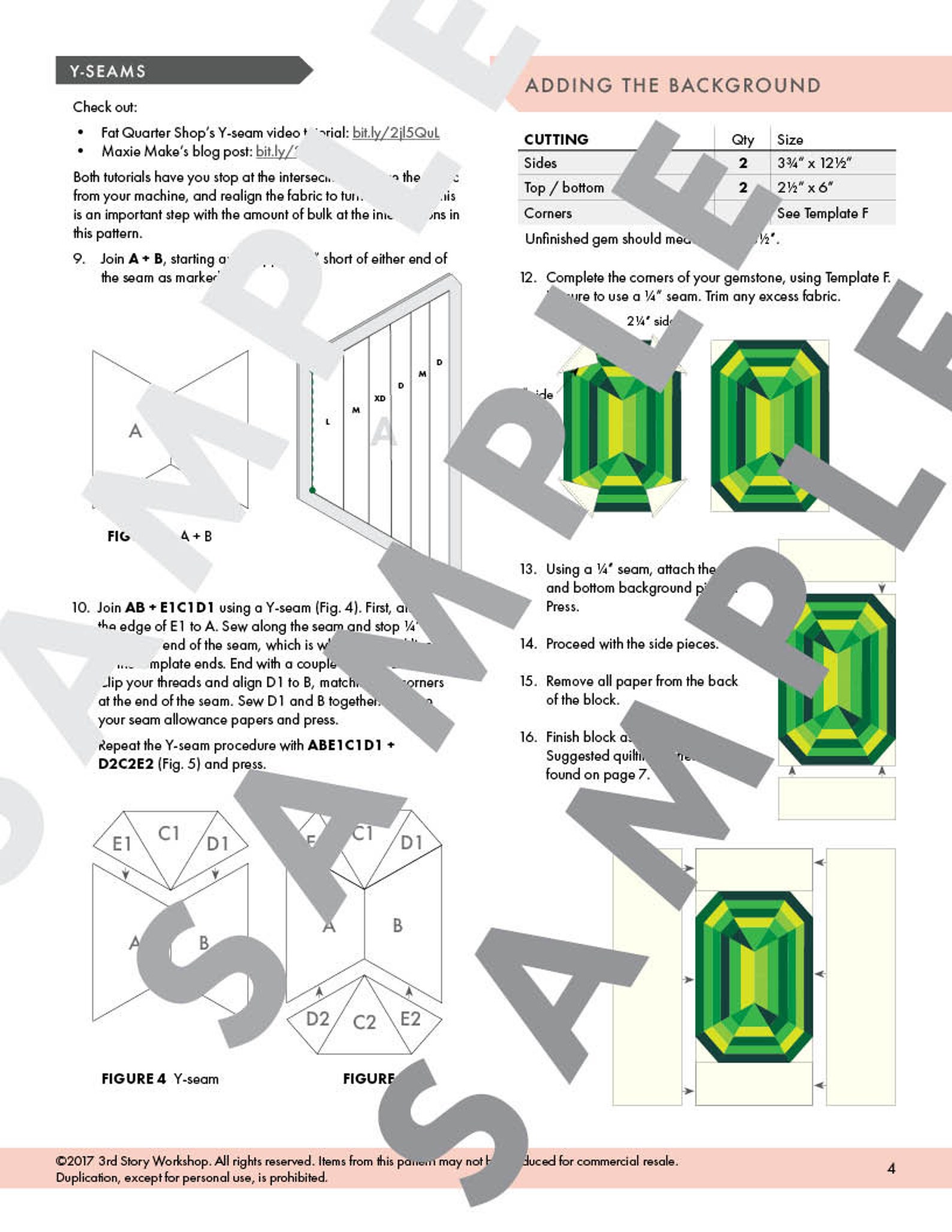 Gemstone Paper Piecing Pattern - Emerald Cut - Jewel Quilting Pattern ...