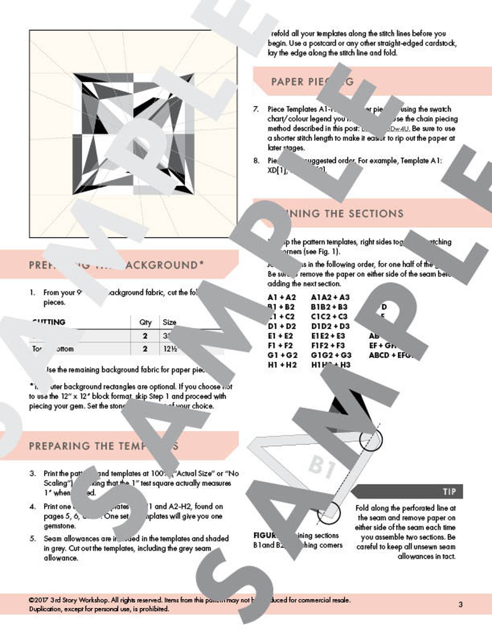 Square Diamond Paper Piecing Pattern - Princess Cut - Gemstone/jewel ...