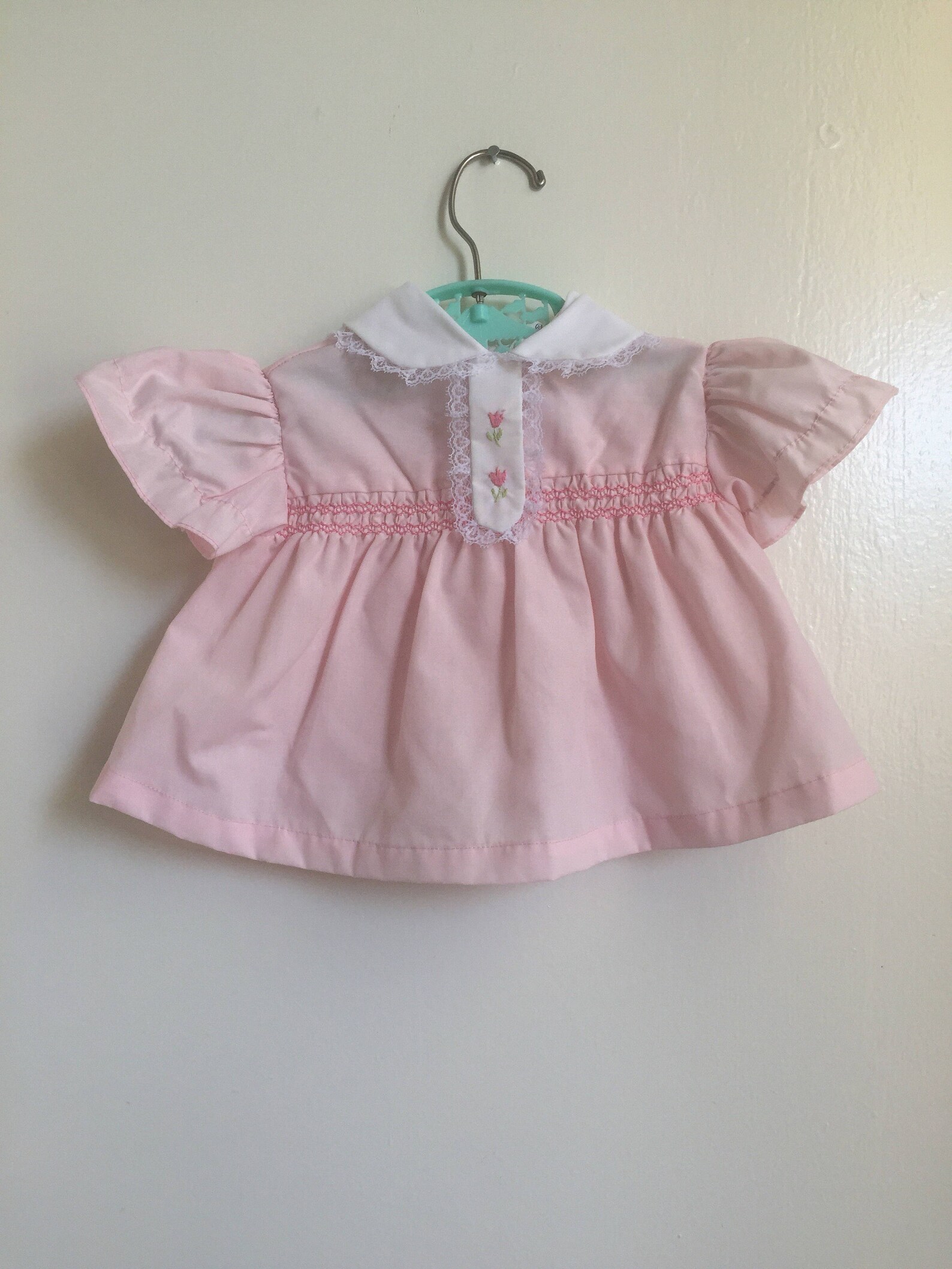 VTG Baby Dress Pink Sz 6M White Lace Flowers - Etsy