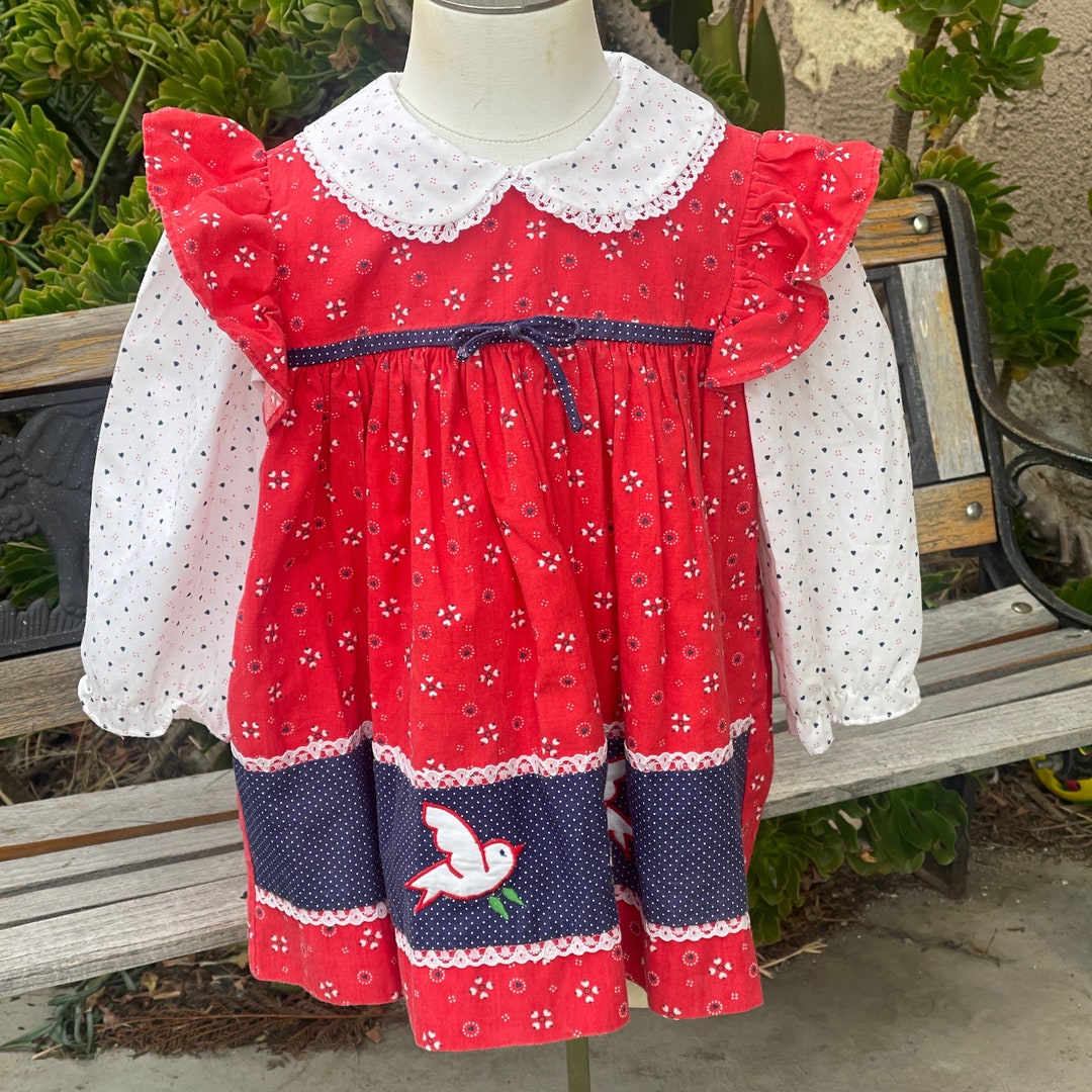 Vintage Baby Girl Chiristmas Dress Red Partridge in a Pear Tree Sz 18 ...