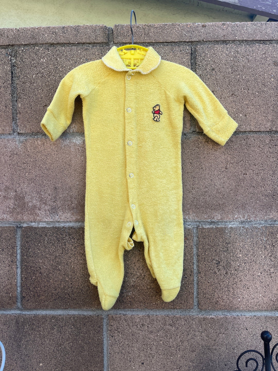 Vintage Disney Winnie the Pooh Bear Sleeper Sz 3/6M Terry Cloth Yellow ...