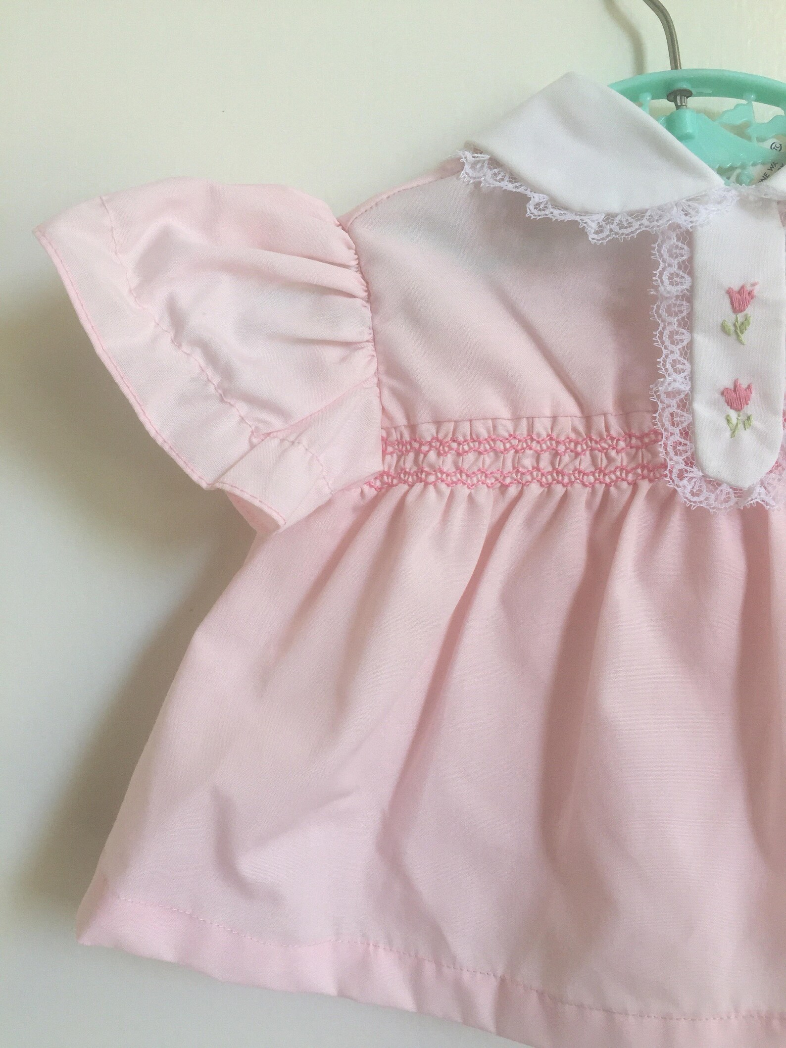 VTG Baby Dress Pink Sz 6M White Lace Flowers - Etsy