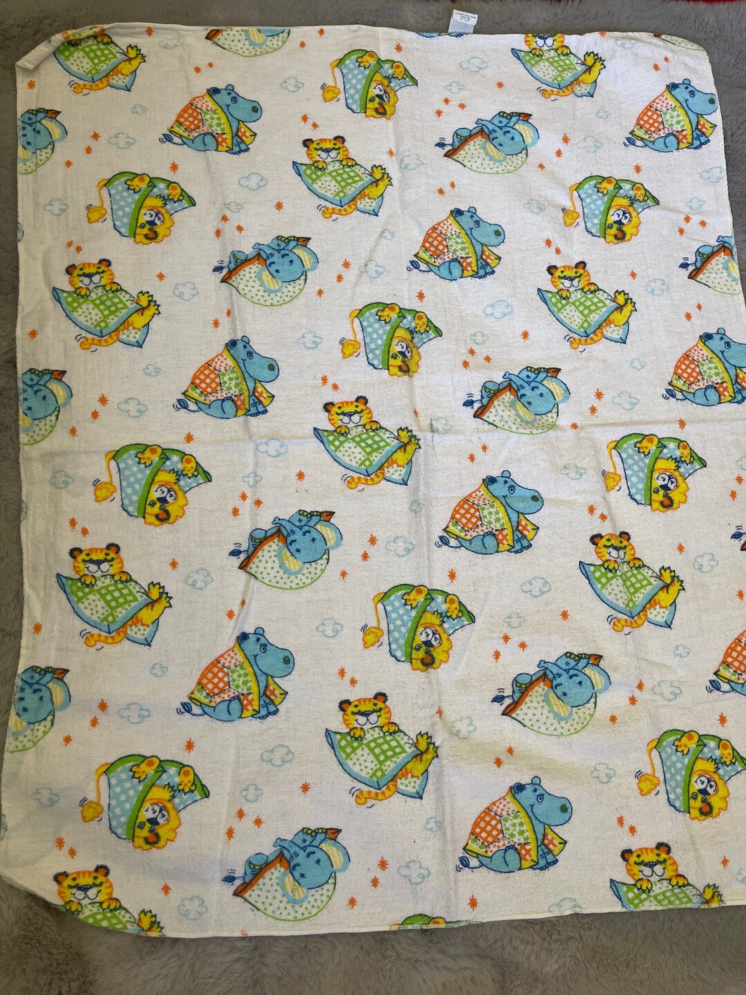 Vintage Toddle Time Receiving Blanket Retro Animals Hippo Elephants ...