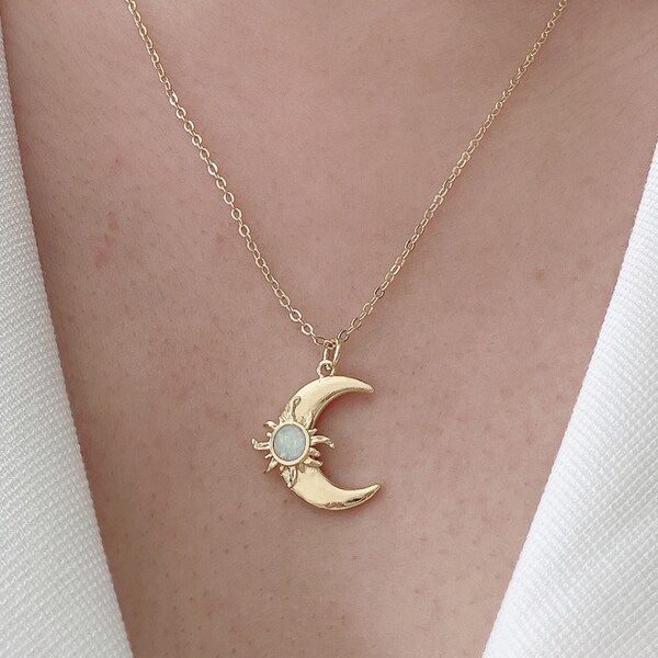 Opal Sun and Moon Necklace - Etsy