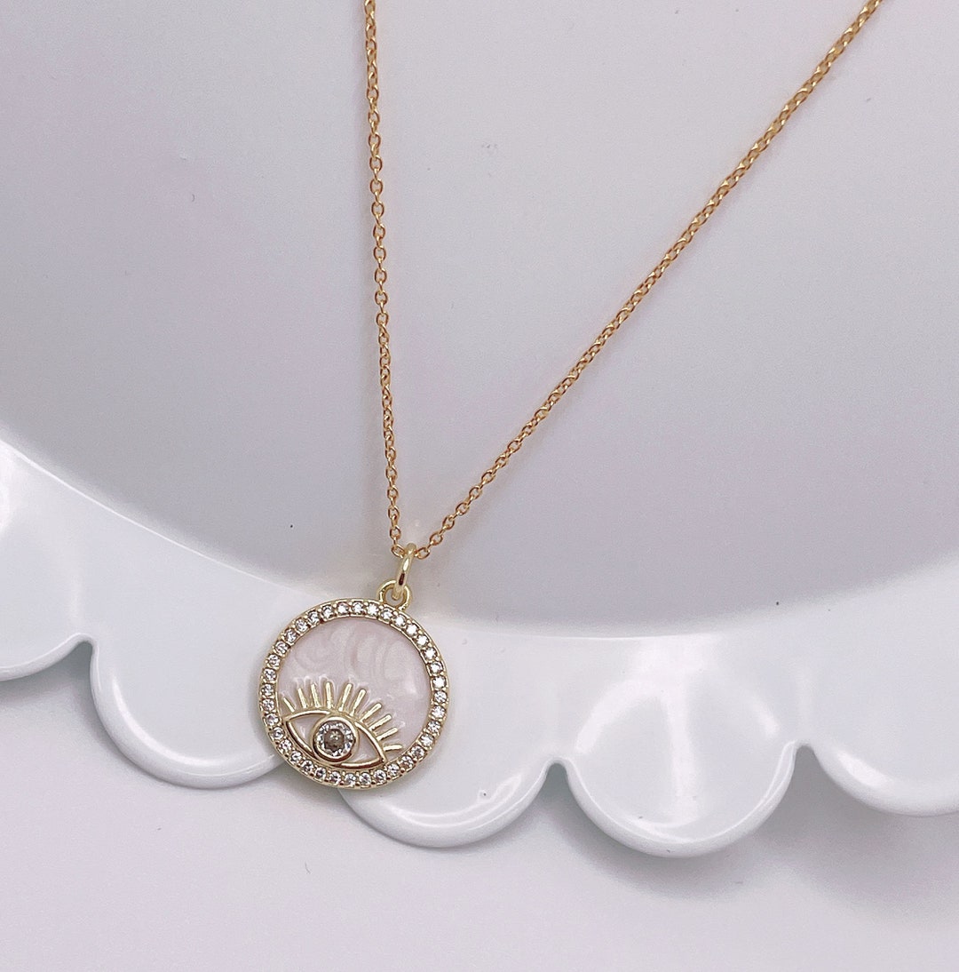 Evil Eye Pendant Necklace. Dainty Enamel Evil Eye Necklace. - Etsy