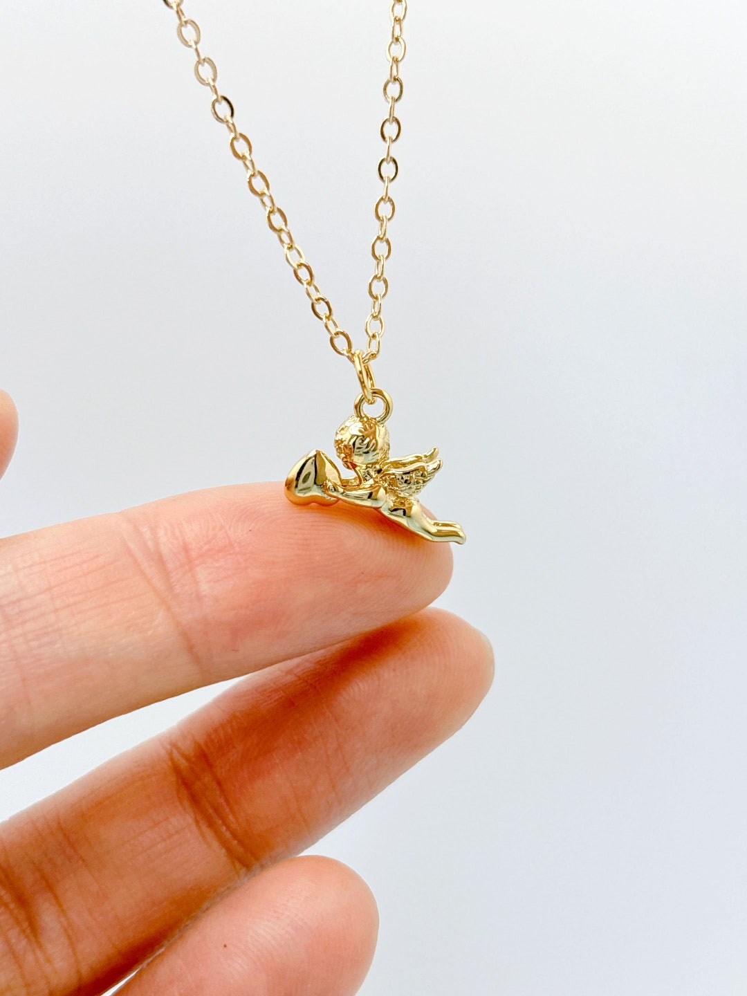 Mini Gold Baby Angel Necklace. Cherub Necklace. Dainty Necklace ...