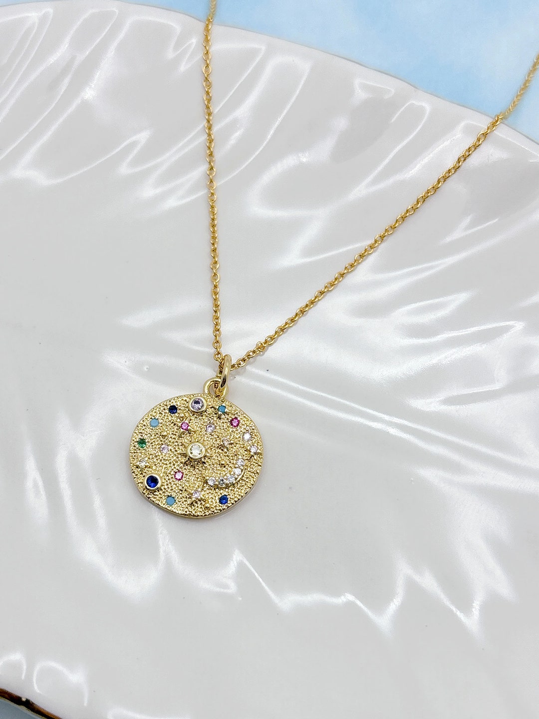 Moon and Star Pendant Necklace. Celestial Moon Necklace. Star Necklace ...