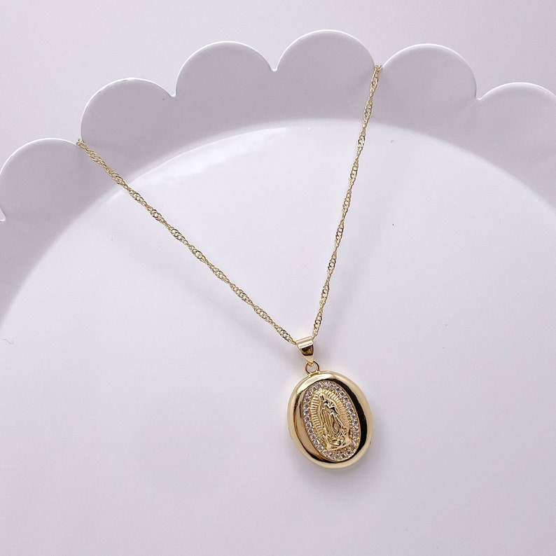 Gold Virgin Mary Locket Necklace. Mother Mary Locket. - Etsy