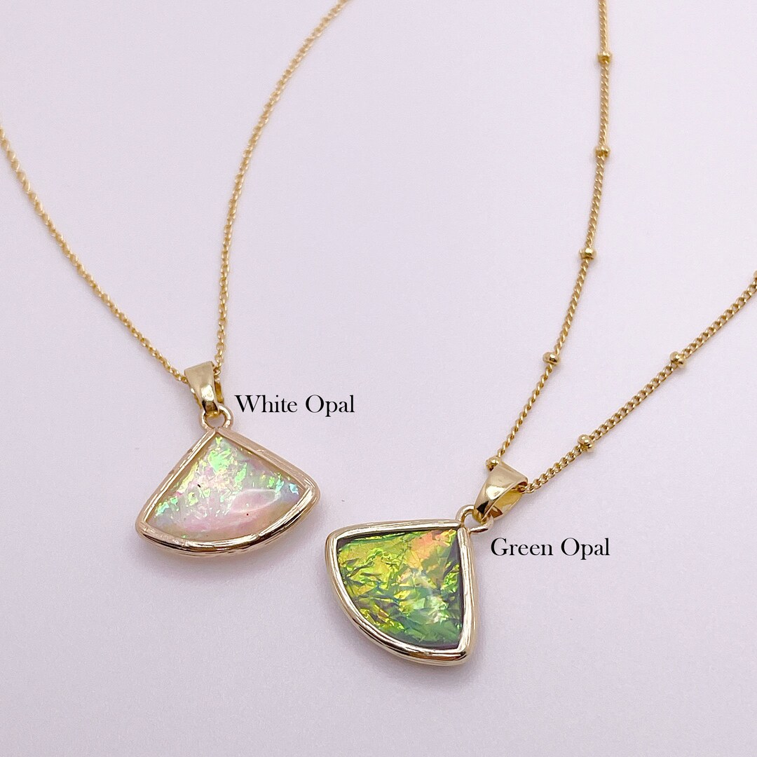 White Opal Necklace. Green Opal Necklace. Dainty Triangle Opal Necklace ...