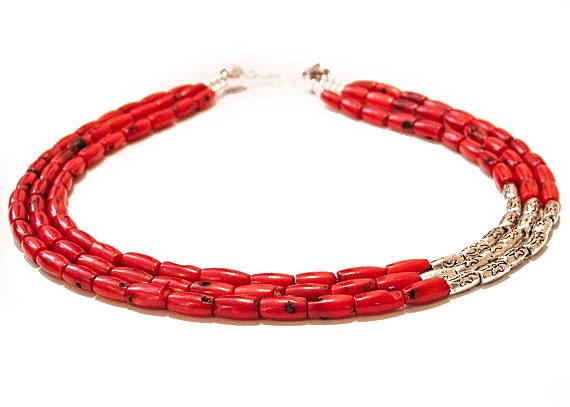 Items similar to Red Coral Necklace 18'' Genuine Coral Necklace 3 ...