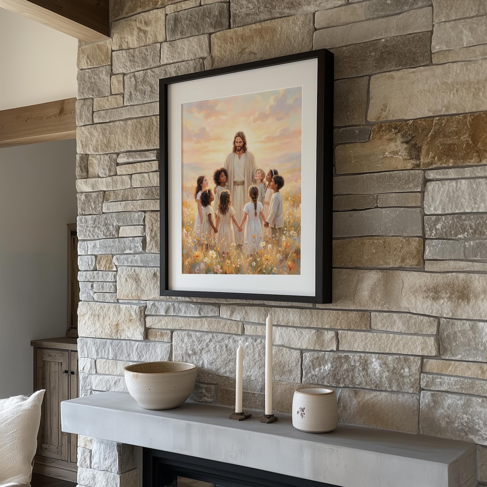 Spiritual Printable Jesus and Children Artwork - Pastoral Scene With ...