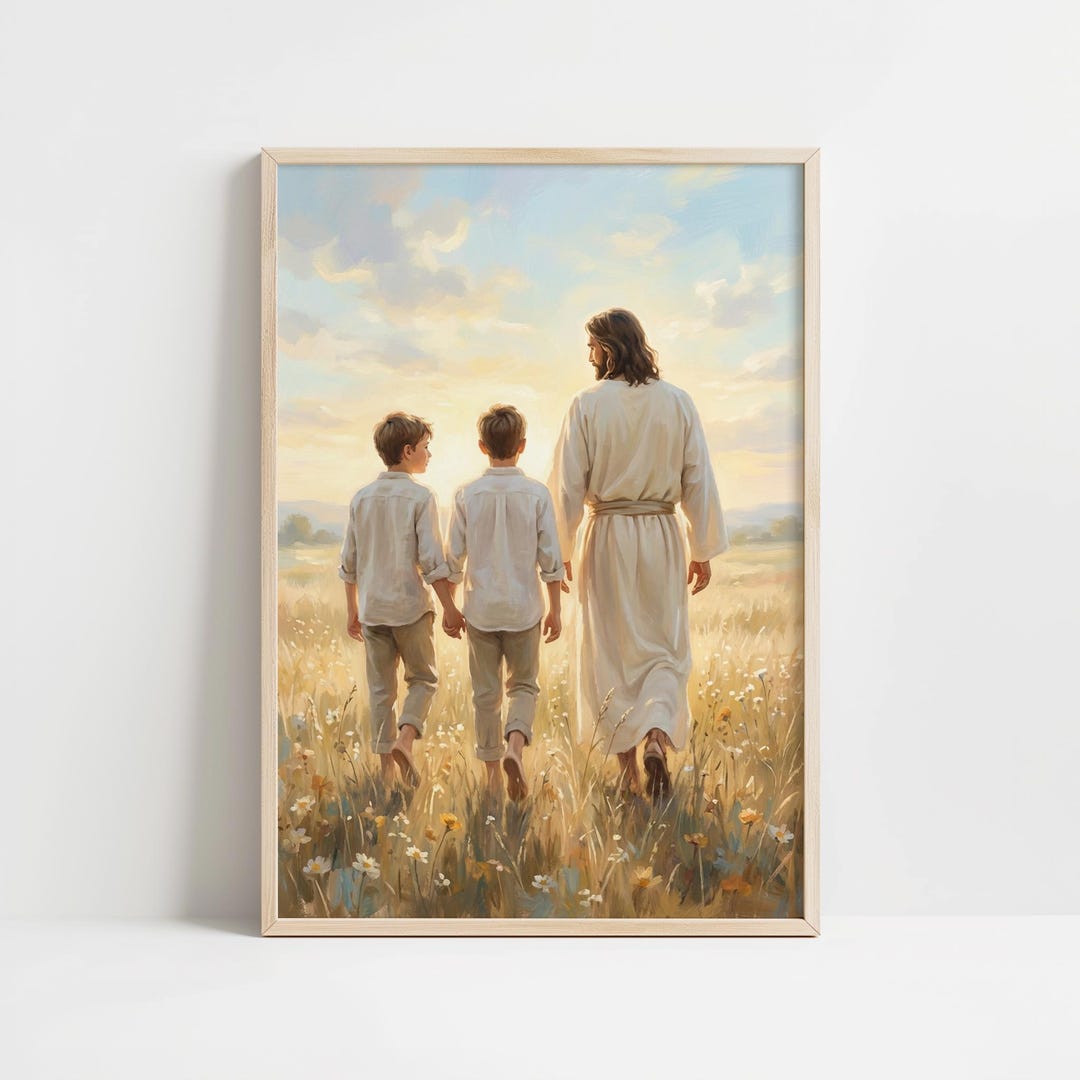 Serene Pastoral Scene With Jesus and Boys - Peaceful Printable Wall Art ...