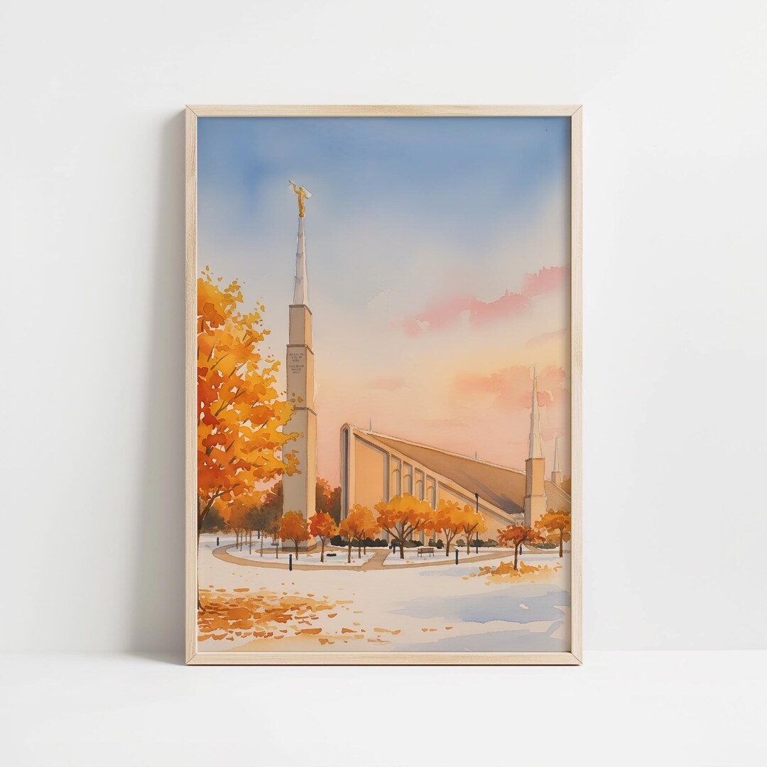 Chicago LDS Temple Landscape in Modern Style - Watercolor Digital ...