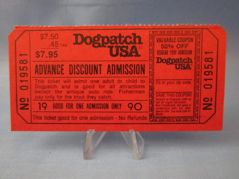 Vintage dogpatch USA Amusement Park Admission Ticket - Etsy
